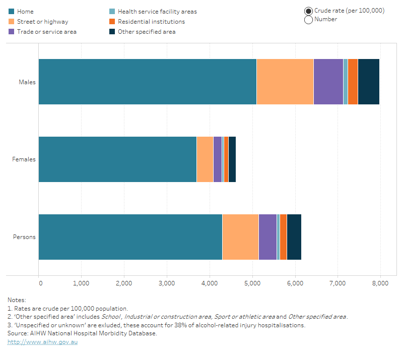 Alcohol-related injury: hospitalisations and deaths, 2019–20, Where and ...